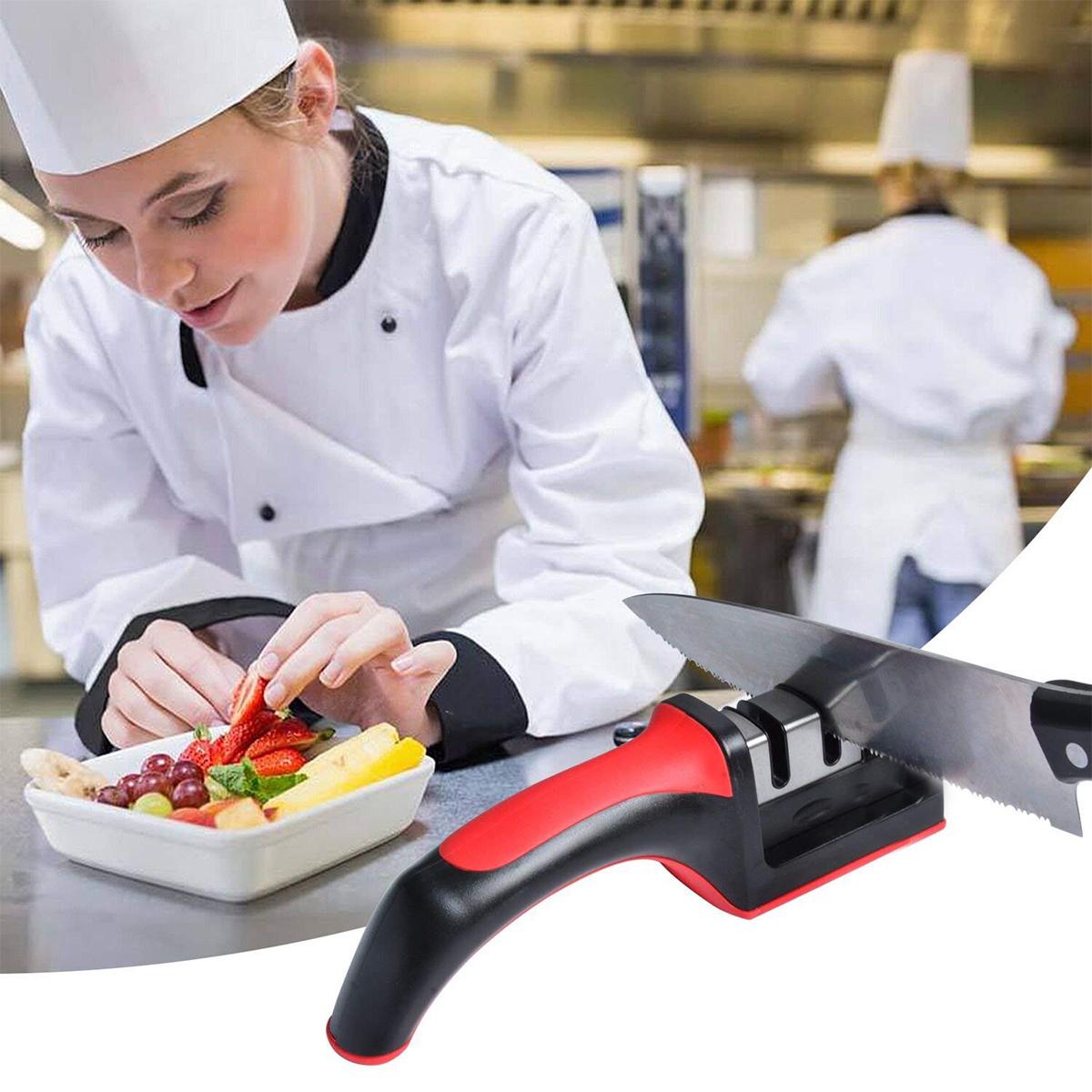 Aparat manual pentru ascutit cutite, ExeQianming, Trei nivele, Rosu ...