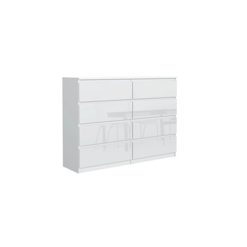 Comoda, Bufet DEMII 120cm cu 8 sertare, alb mat/ alb lucios 120 cm x 39 ...