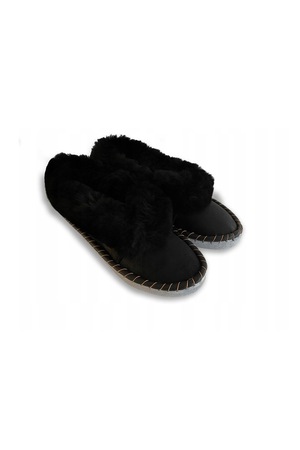 Papuci din piele naturala, Gaccini, Handmade, Lana de oaie, Negru - eMAG.ro