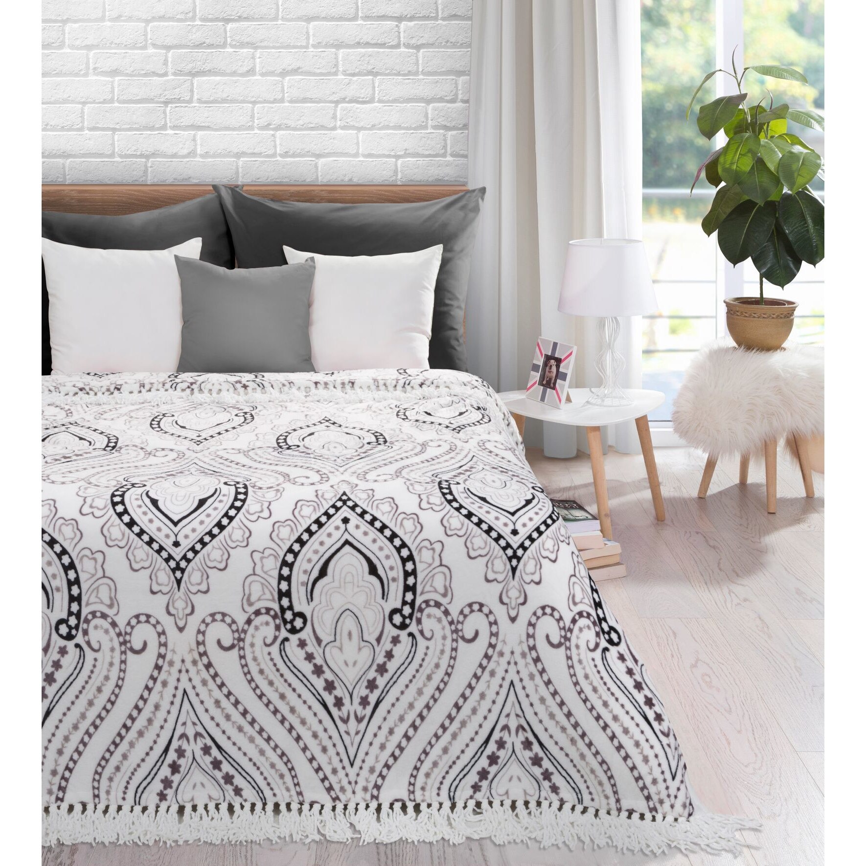 Cuvertura de Pat, Patura pled, Eurofirany, 150X200, LEA, Crem/ Otel ...