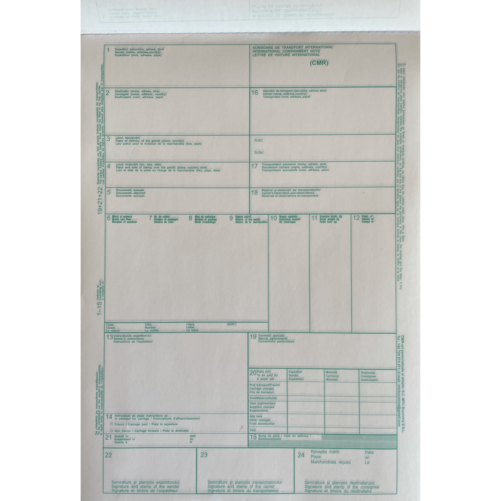 Set 10 carnete CMR international, Format A4, 4 exemplare autocopiative ...