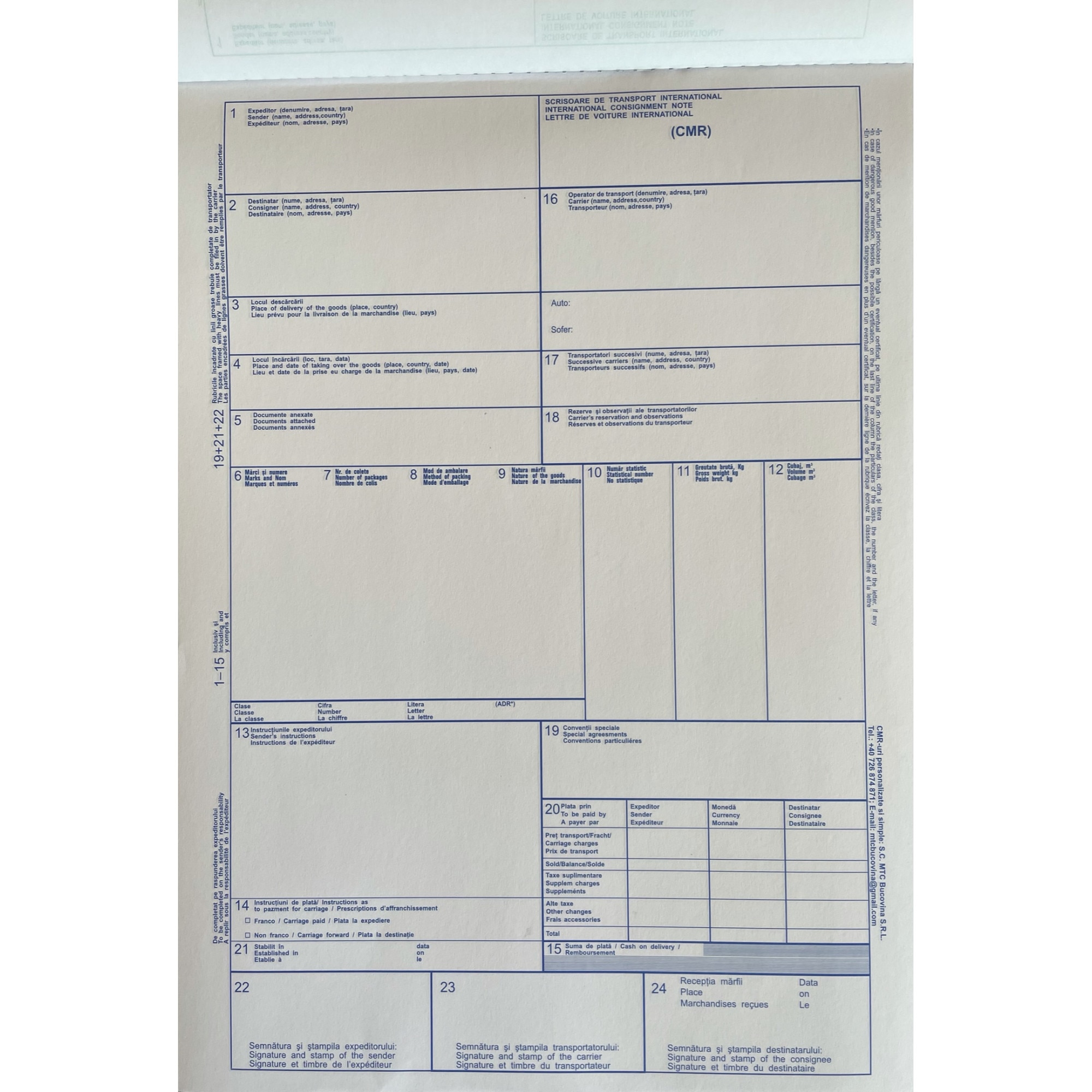 Set 10 carnete CMR international, Format A4, 4 exemplare autocopiative ...