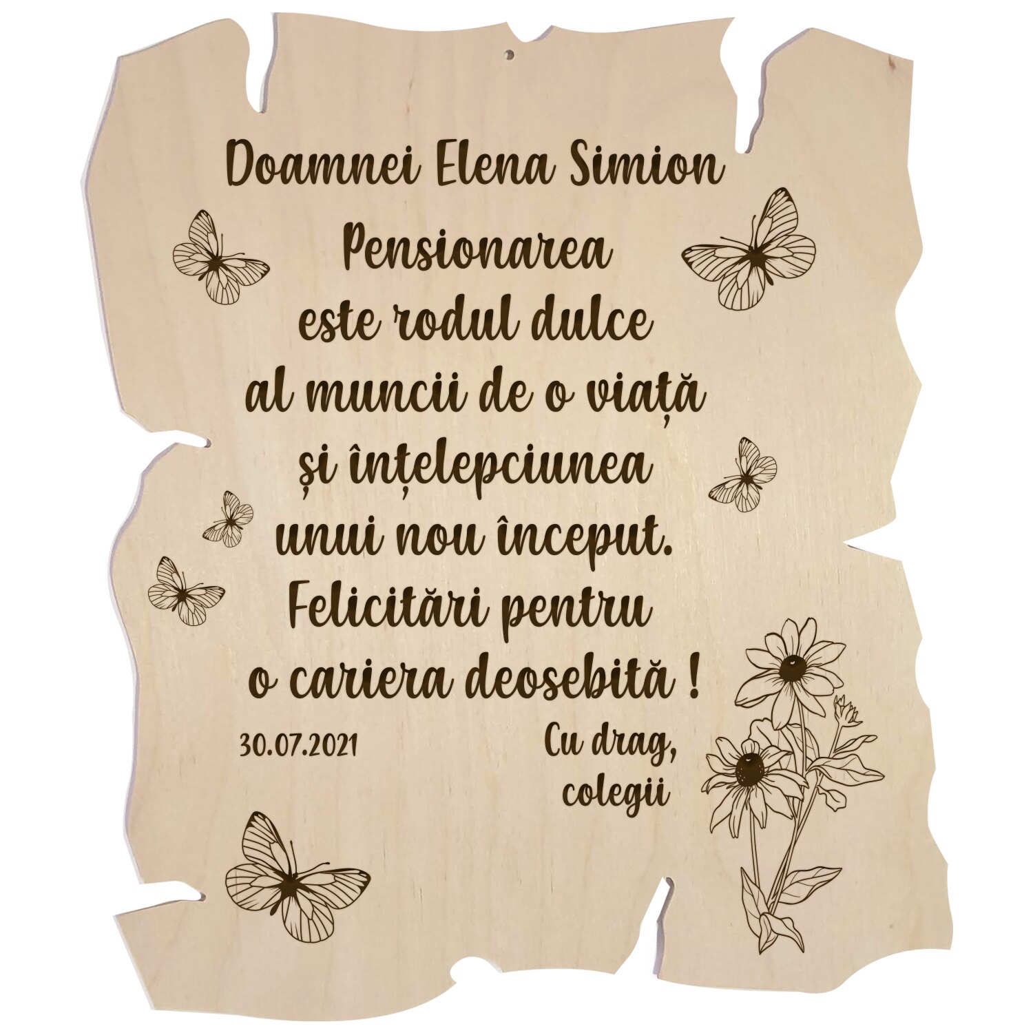 Decoratiune din lemn cu mesaj pentru pensionare - eMAG.ro