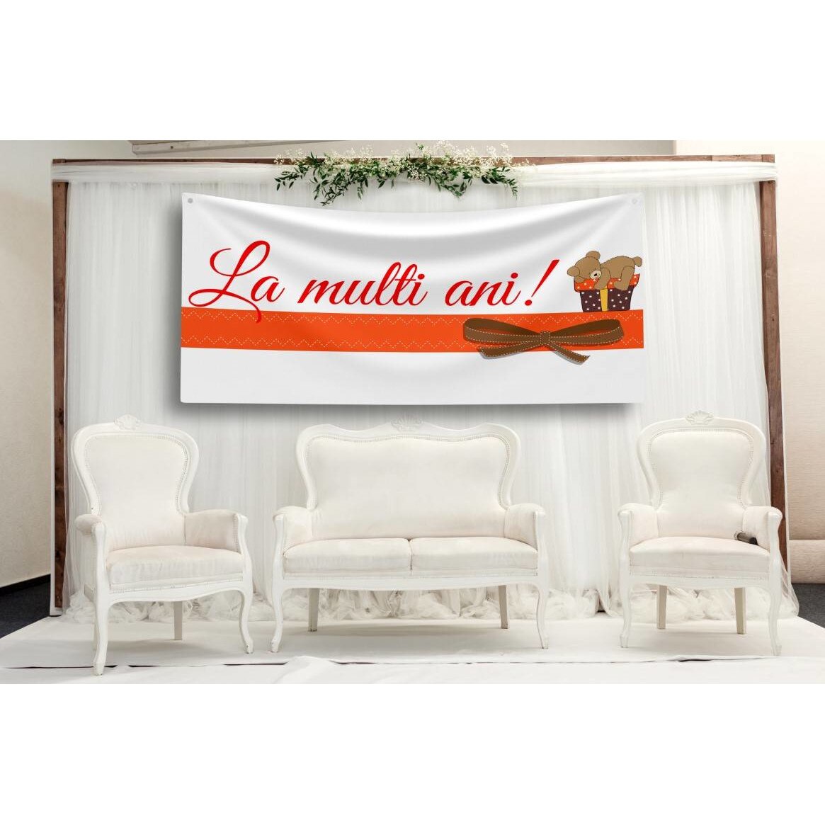 Banner "La multi ani" model cu fundita si urseleti, 60 x 120 cm - eMAG.ro