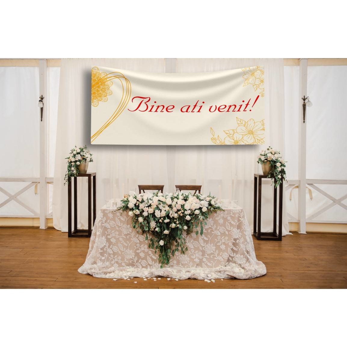 Banner "Bine ati venit" model cu flori abastracte, 60 x 120 cm - eMAG.ro