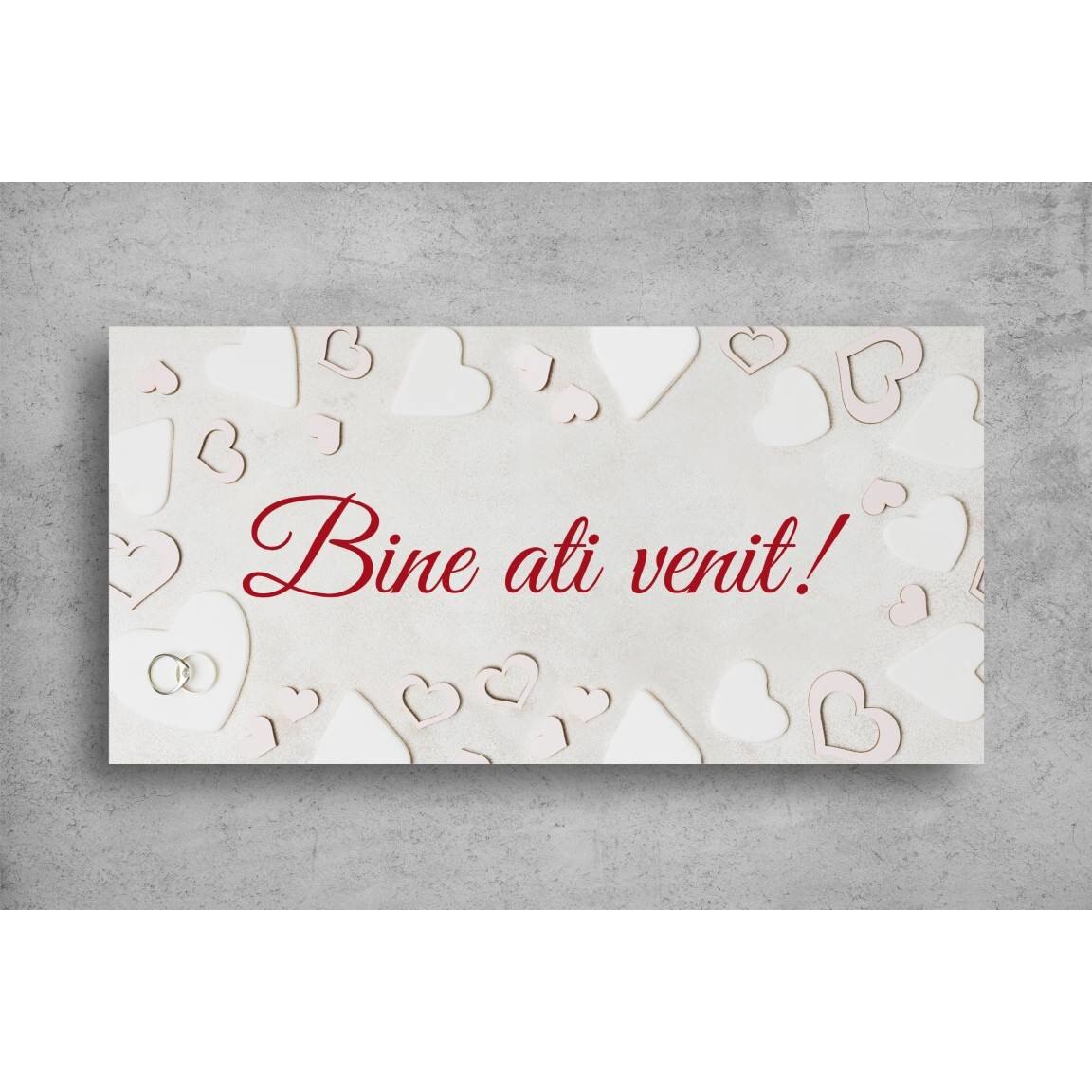 Banner "Bine ati venit" model cu fundal din inimioare, 50x100 cm - eMAG.ro