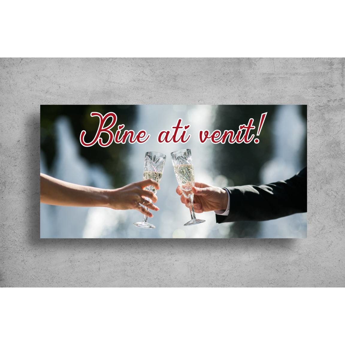 Banner "Bine ati venit" model cu miri ciocnind pahare, 50x100 cm - eMAG.ro