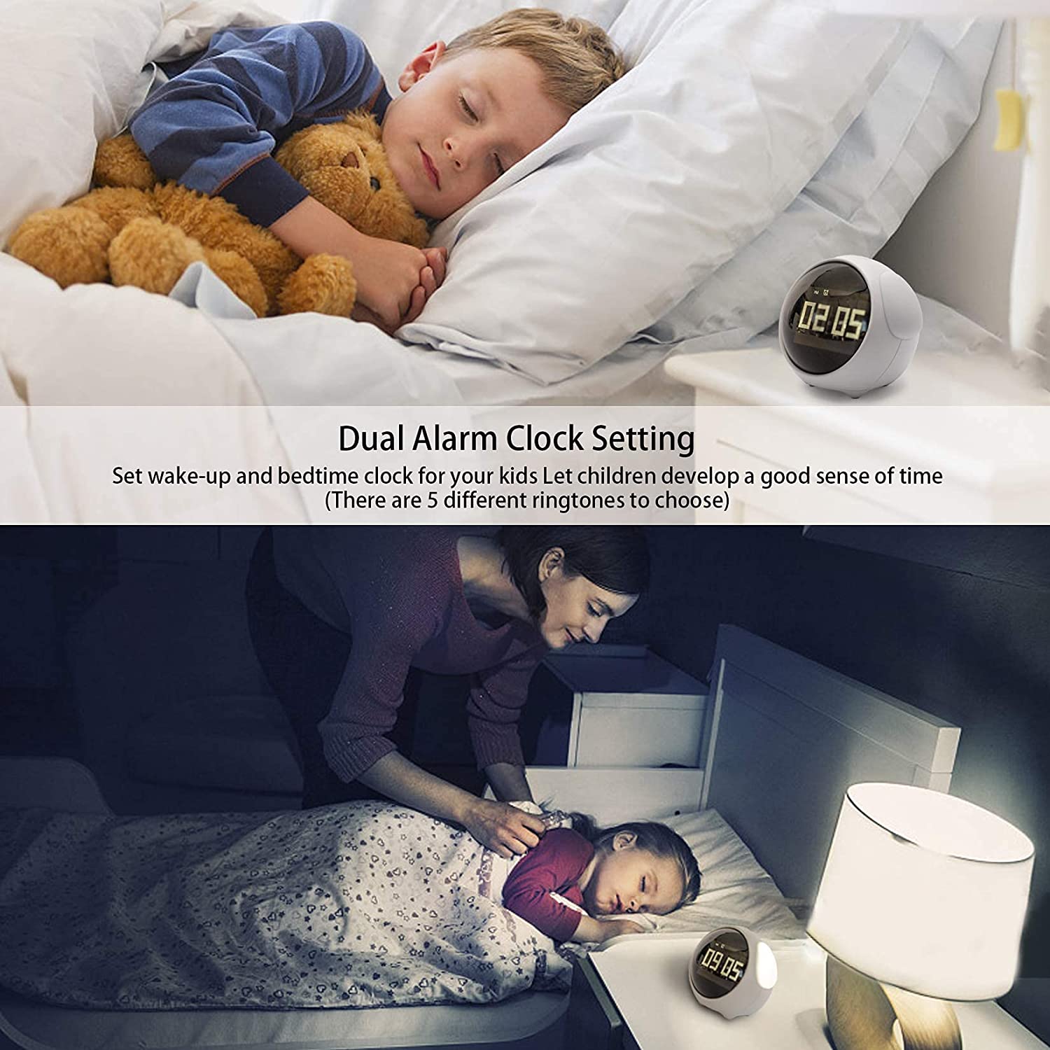 Ceas digital cu alarma copii KD Home® Emoji, acumulator 1500mAh, 5 ...