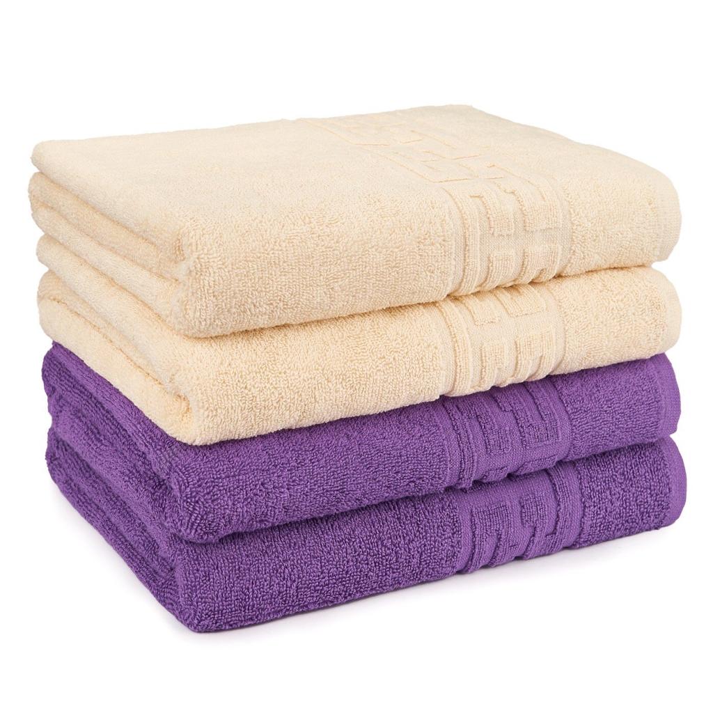 Set 4 Prosoape, 50x90 cm, 2xCrem, 2xMov, 170-P, 100% Bumbac, Greek ...