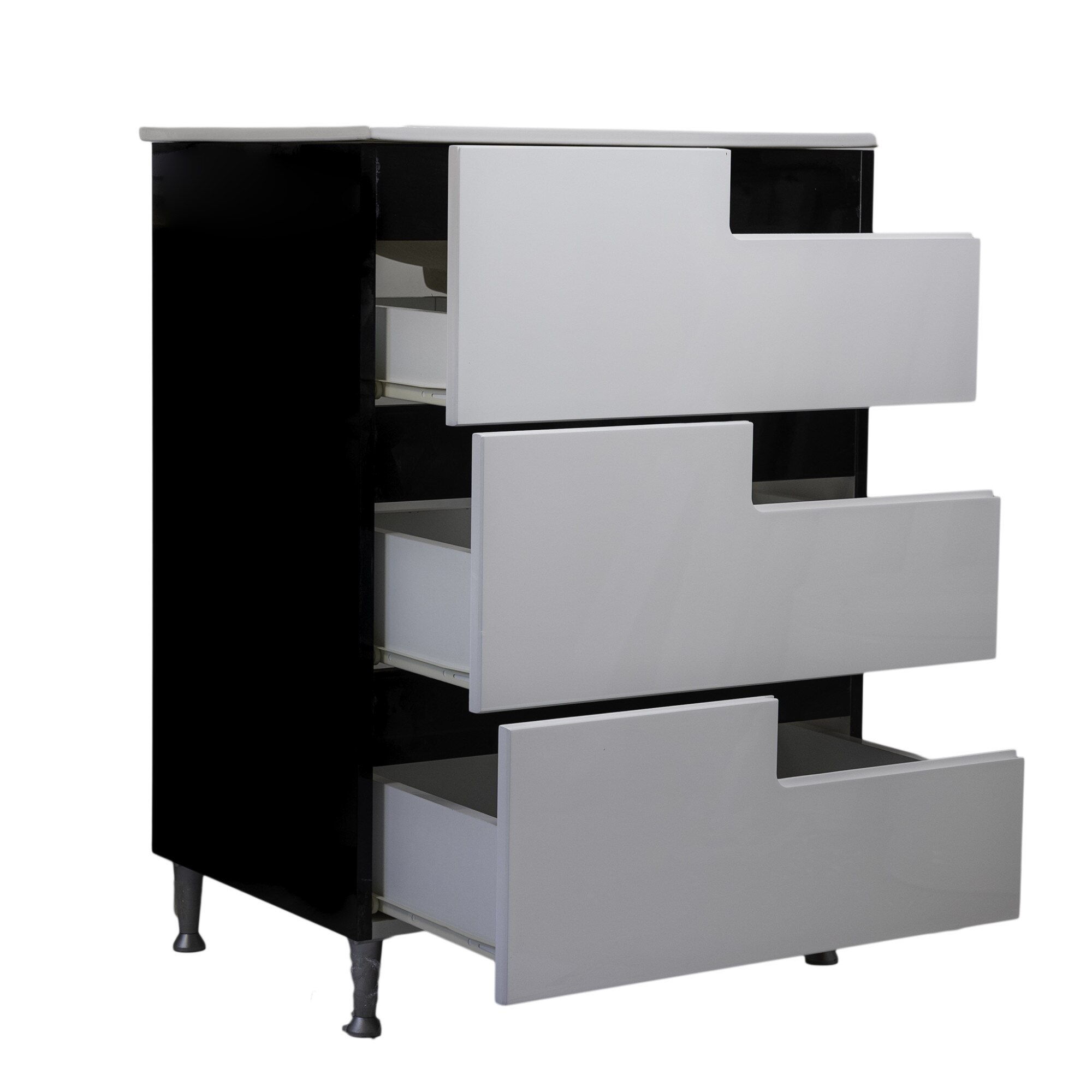 Mobilier baie 60 cm, 3 sertare, mdf frezat, lavoar, 60x46 cm, alb cu ...