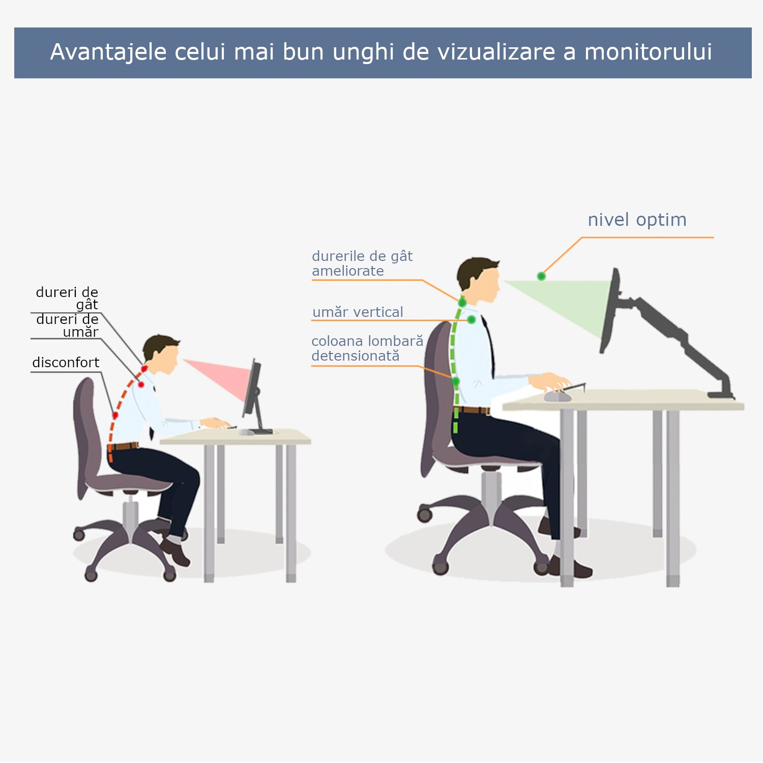 Brat mobil pentru sustinere monitor - DESQ 1720.01 – alb - eMAG.ro