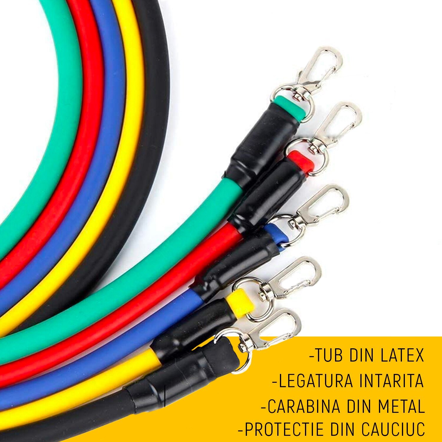 Set corzi elastice de rezistenta fitness, 5 culori cu dificultate ...