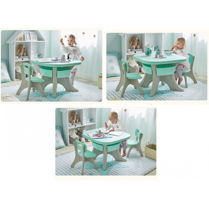 Set masuta cu doua scaunele Nichiduta Learning Table Yellow - eMAG.ro
