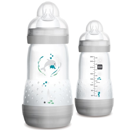 Set 2 biberoane cu tetine Anti-Colic MAM, 260ml, Gri - eMAG.ro
