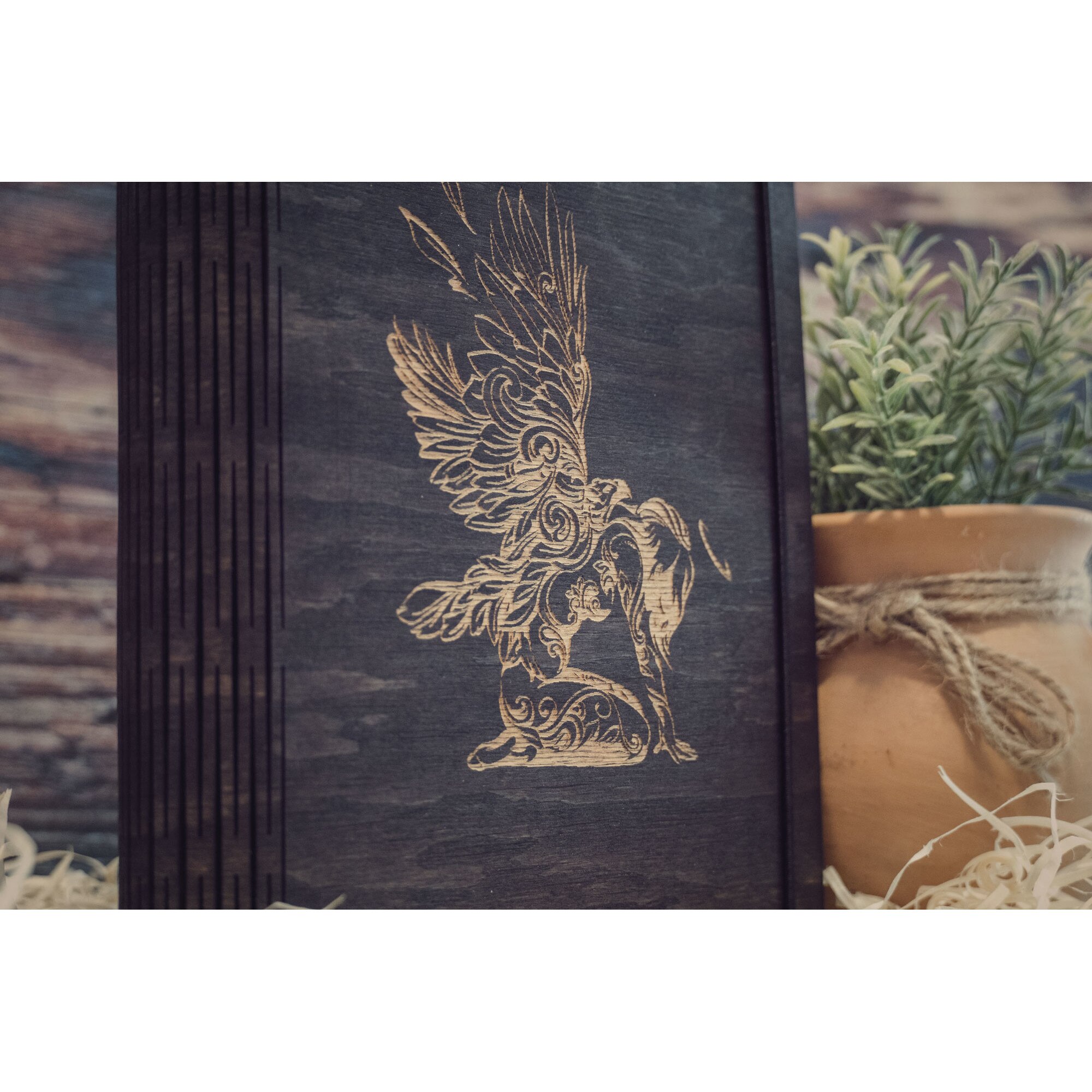 Agenda A5 din lemn personalizata prin gravura, VintageBox, Ingerul ...