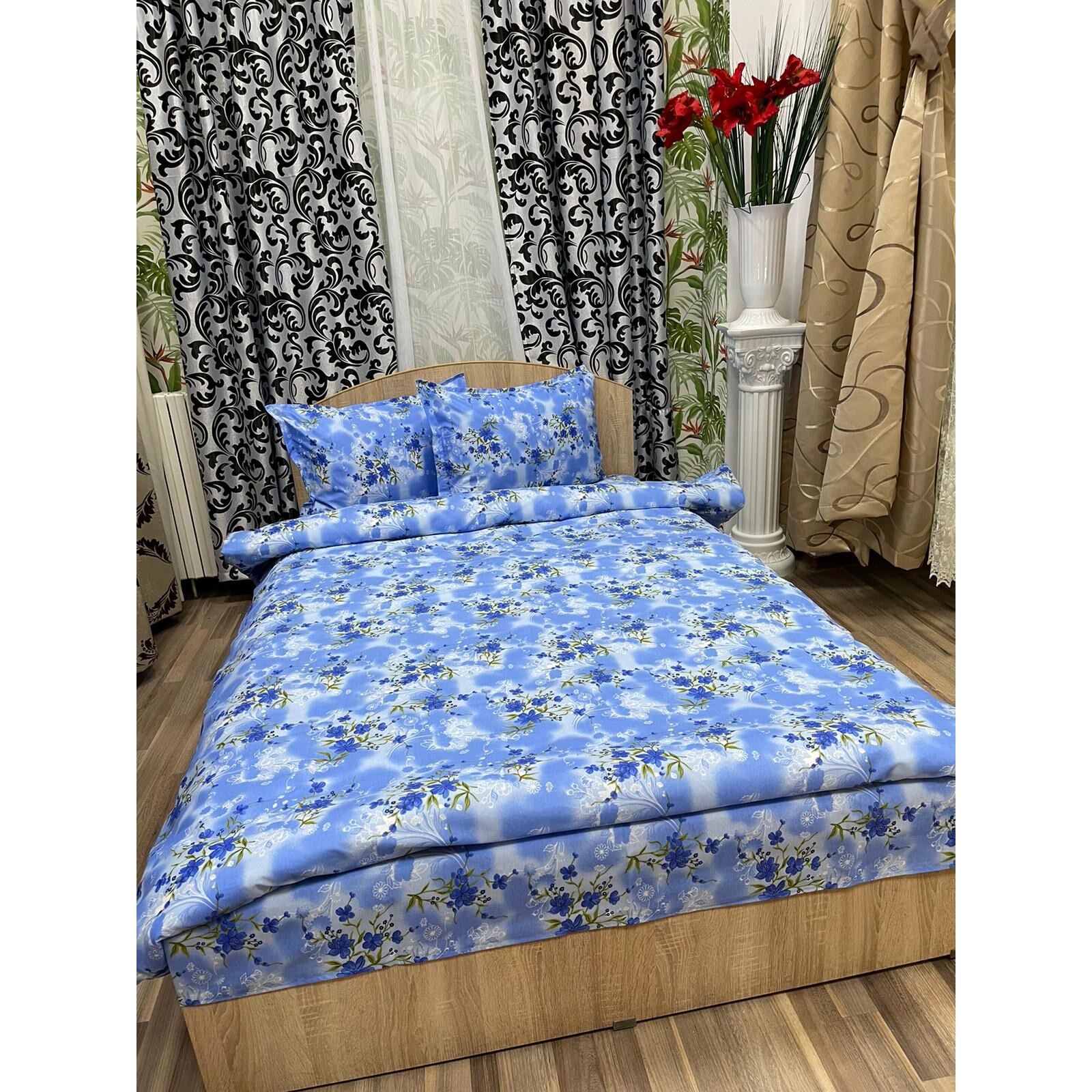 Set lenjerie pat mediu, albastra, pentru saltea intre 140-160cm ...