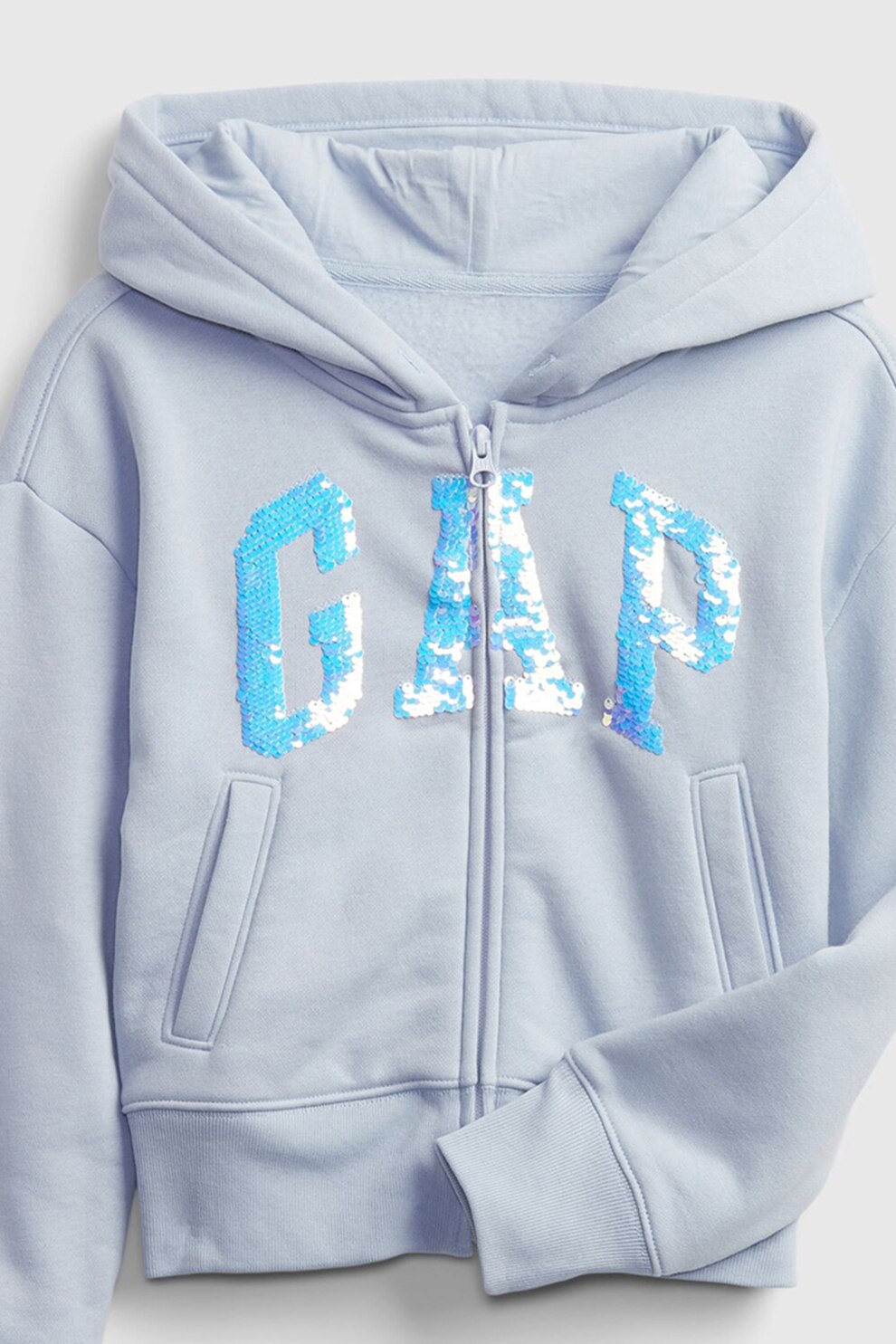GAP, Hanorac cu fermoar si logo cu paiete, Albastru pastel, 140 CM ...