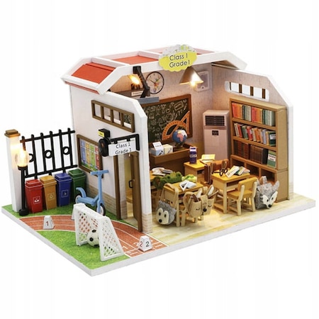 Casuta de papusi miniatura DIY Scoala vesela, Habarri, Material Lemn ...