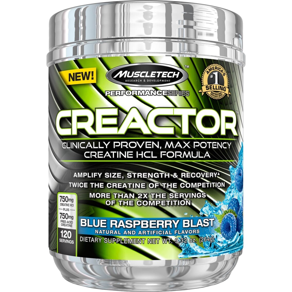 Creatina Hidrocolorida HCL, Muscletech, Creactor, Blue Raspberry, 264g ...