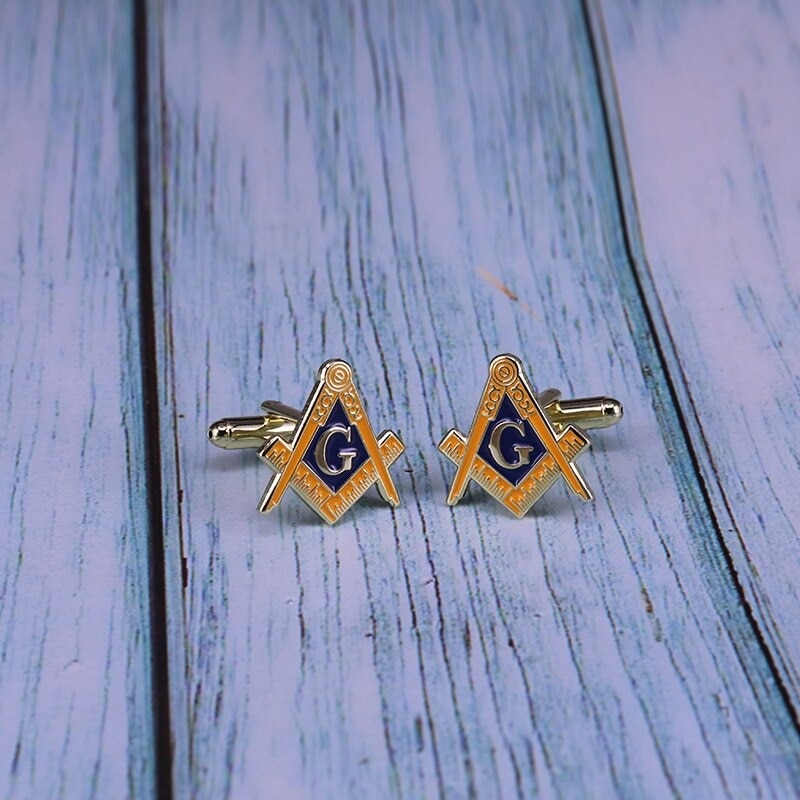 Butoni masonici, model echerul si compasul, auriu/albastru, 2cm - eMAG.ro