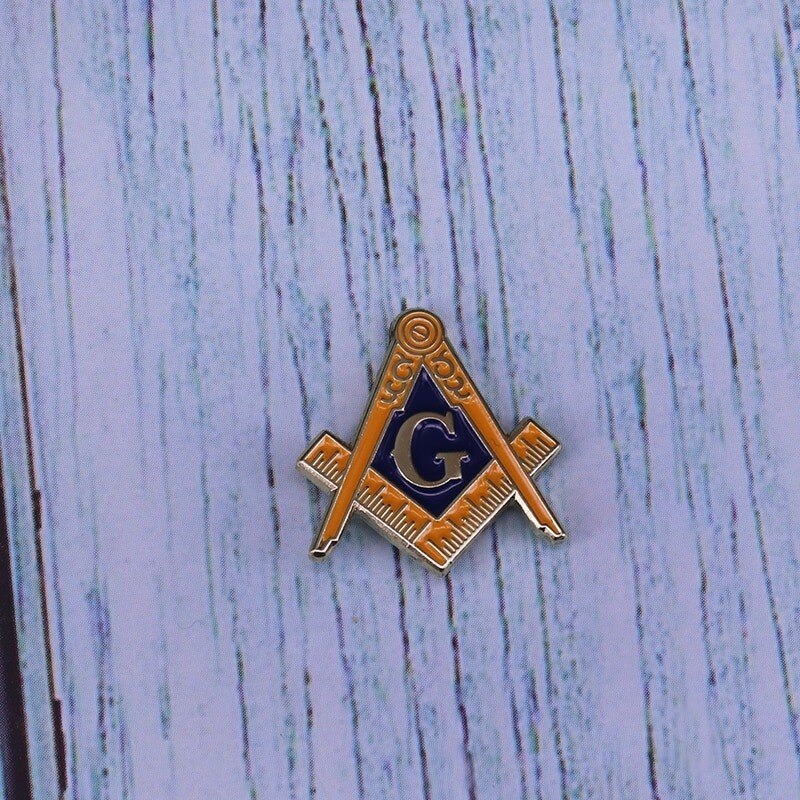 Pin masonic, model echerul si compasul, auriu/albastru, 2cm - eMAG.ro