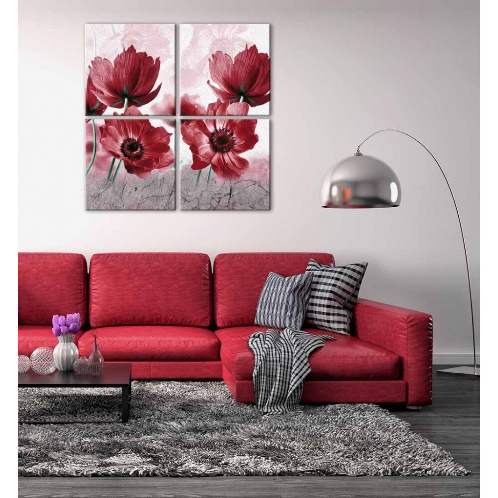 Set tablouri Dalenor, Mac rosu, 90 x 90 cm - eMAG.ro