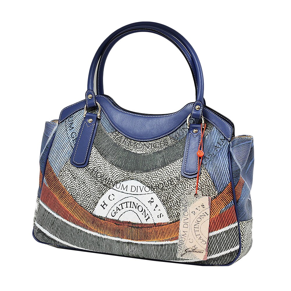 Geanta dama Gattinoni din canvas si piele naturala, albastru - eMAG.ro