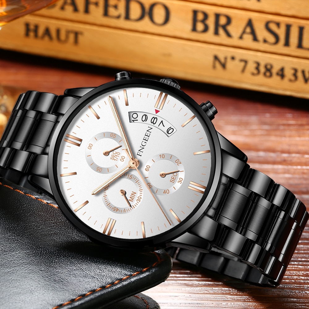 Ceas barbatesc, FNGEEN, Impermeabil, Analog, Quartz, Otel inoxidabil ...