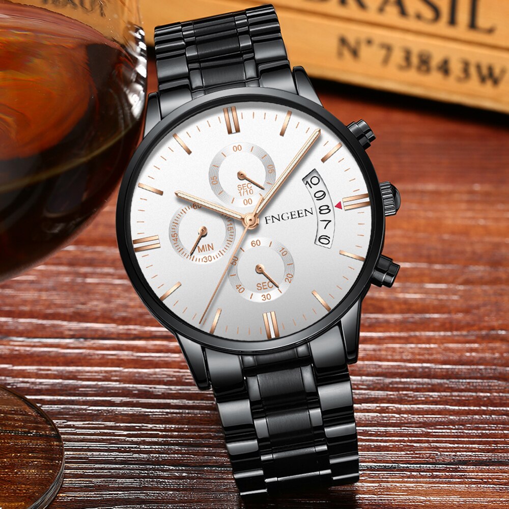 Ceas barbatesc, FNGEEN, Impermeabil, Analog, Quartz, Otel inoxidabil ...