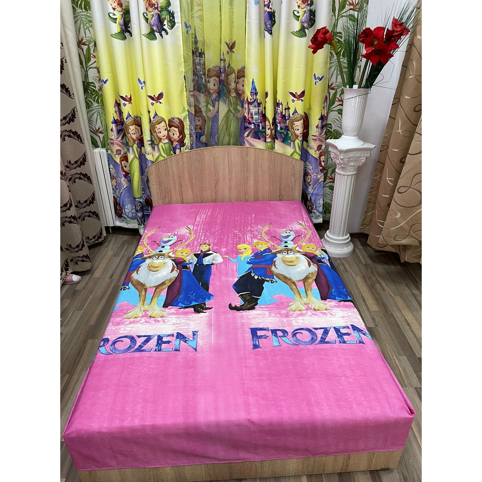 Cearceaf roz/blue 140x215cm pentru pat single, pentru saltea de 90 cm ...