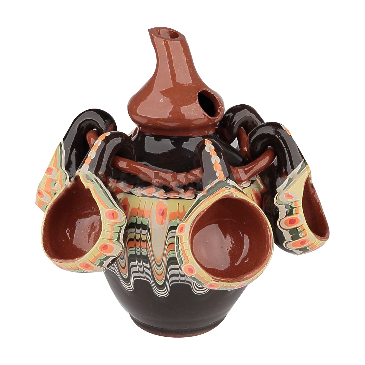 Set pentru Tuica, Ulcior cu 6 cescute, Ceramica, Verde inchis, 750 ml ...