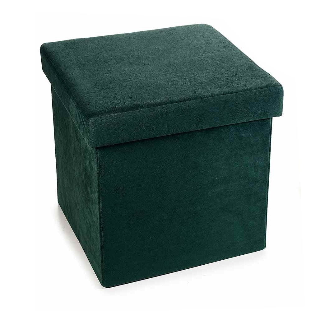 Taburet cu spatiu depozitare catifea verde 38 cm x 38 cm x 38h - eMAG.ro