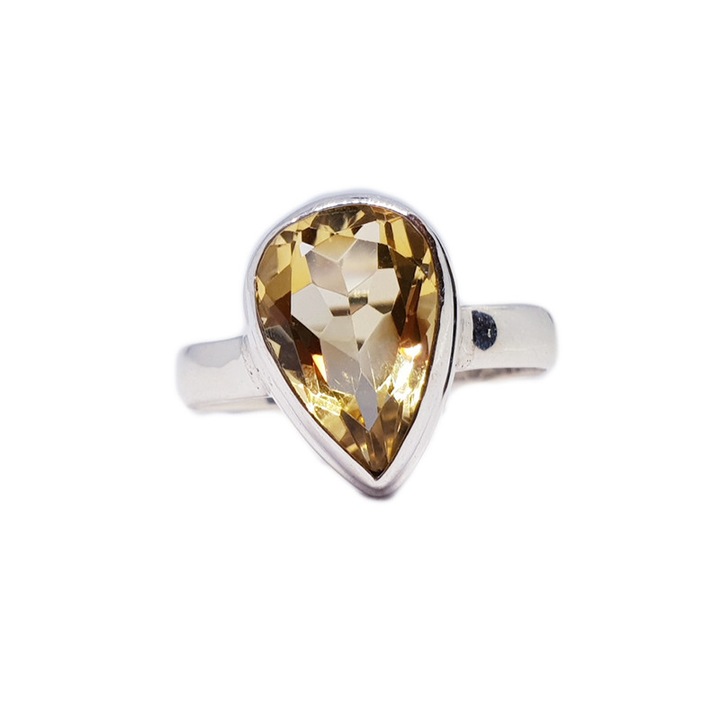Inel dama, argint 925, cu Citrin natural, model "Lacrima", masura 7.5 ...