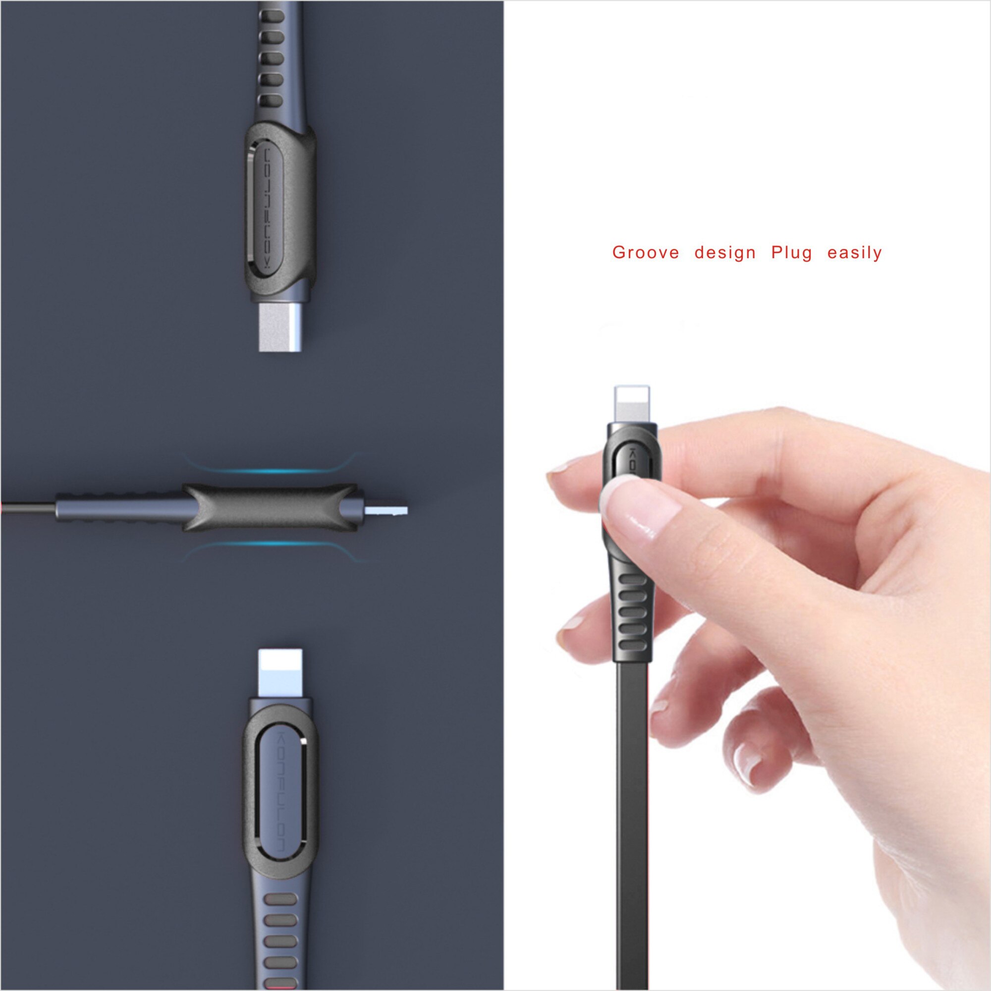 Cablu de incarcare rapida pentru mufe Micro-USB, USB-C, Lightning, 3A ...