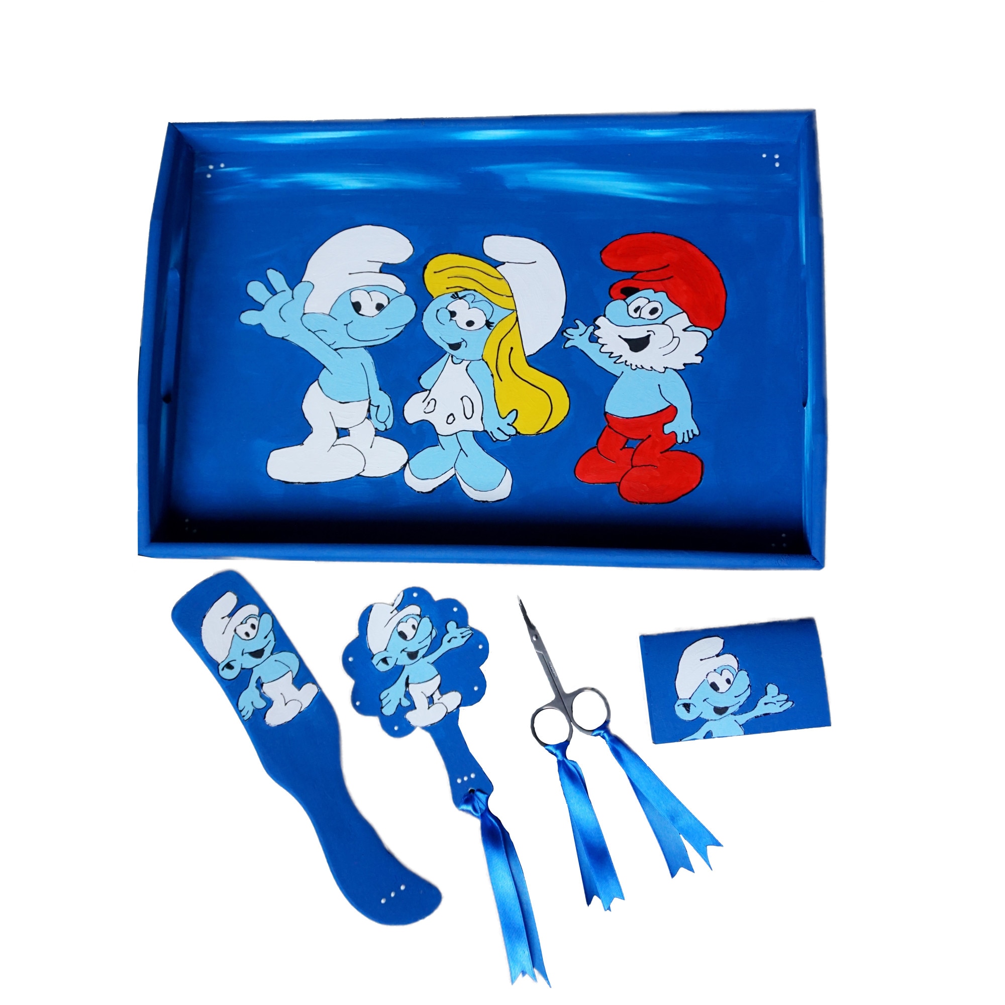 Set turta/mot pentru aniversarea de 1 an, Strumfi, personalizabil, 5 ...