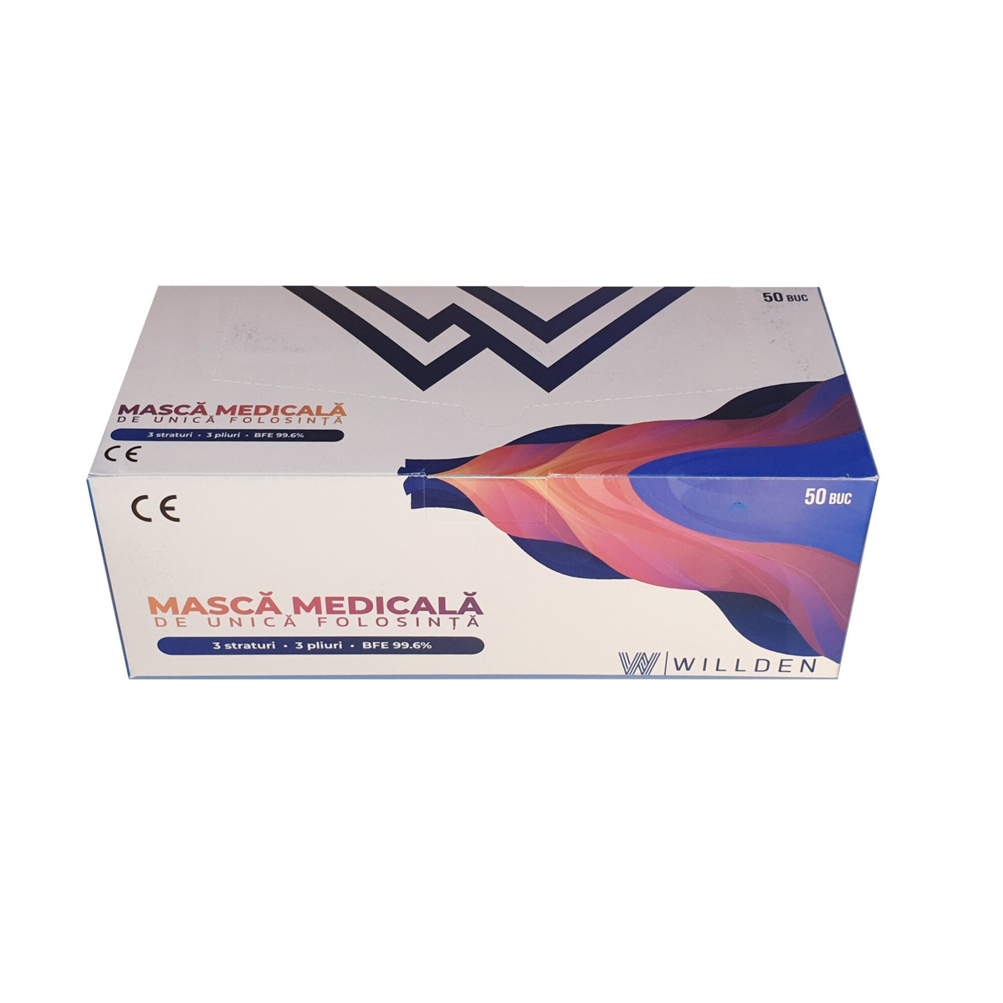 Set 50 buc masti faciale medicale cu 3 straturi, elastic si tija ...