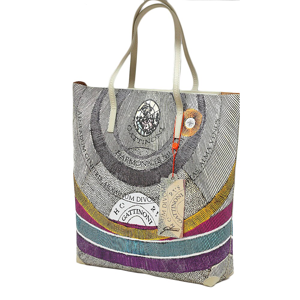 Geanta de dama Gattinoni, din canvas si piele naturala, crem - eMAG.ro