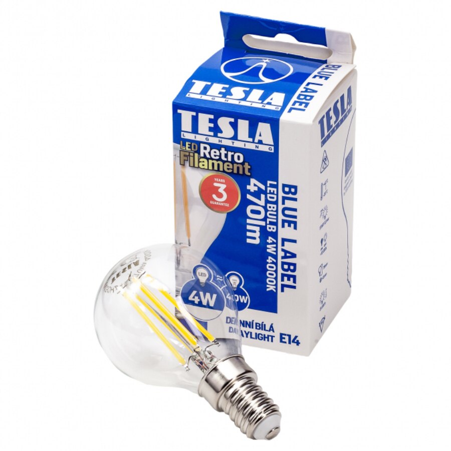Tesla LED FILAMENT RETRO minigömb izzó, E14, 4W, 230V, 470lm, 4000K ...