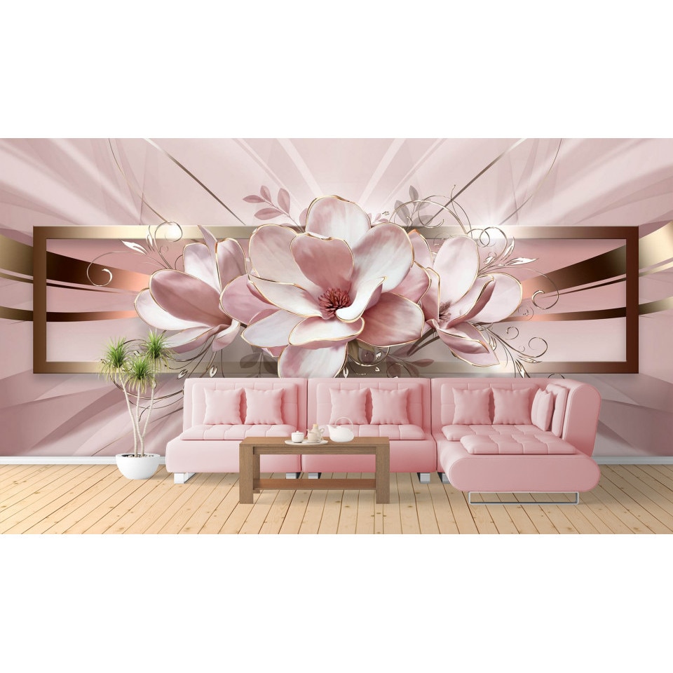Fototapet 3D, Flori roz pe un fundal roz, 300 x 200 cm - eMAG.ro