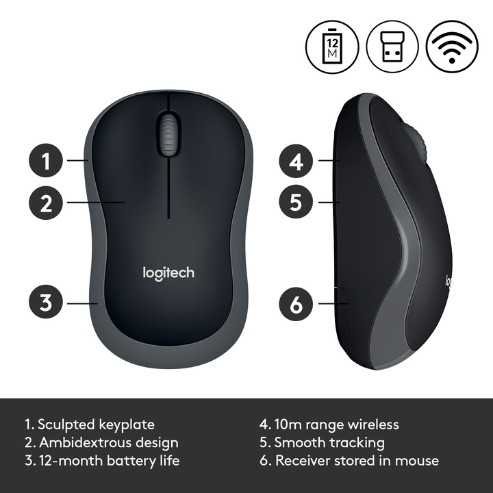 Mouse Logitech M185, USB, Swift Grey - eMAG.ro