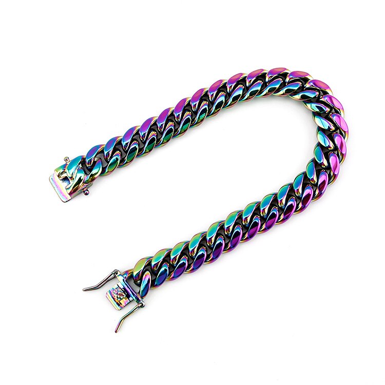 Кубинска верижна гривна от неръждаема стомана, 20 см, цвят дъга - eMAG.bg