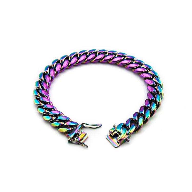 Кубинска верижна гривна от неръждаема стомана, 20 см, цвят дъга - eMAG.bg