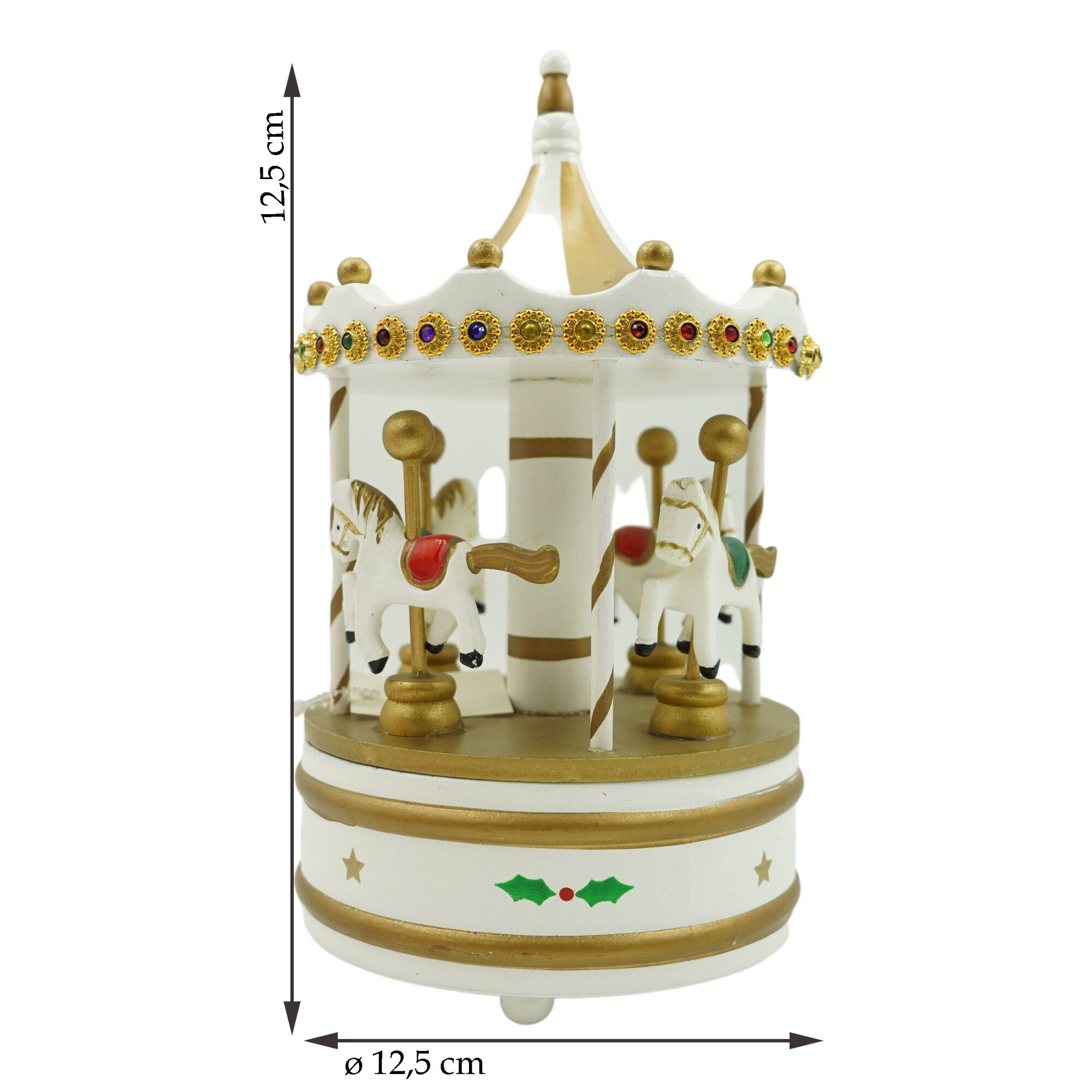 Cutiuta muzicala decorata de Craciun, Carusel rotativ, Alb, din Lemn ...