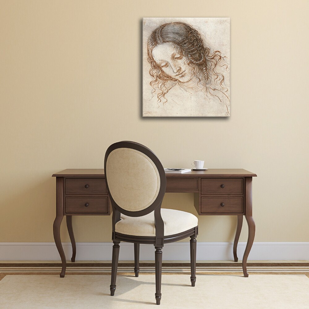 Tablou Legendarte, Head Of Leda, Leonardo Da Vinci, 50x60 cm, Bej/Negru ...