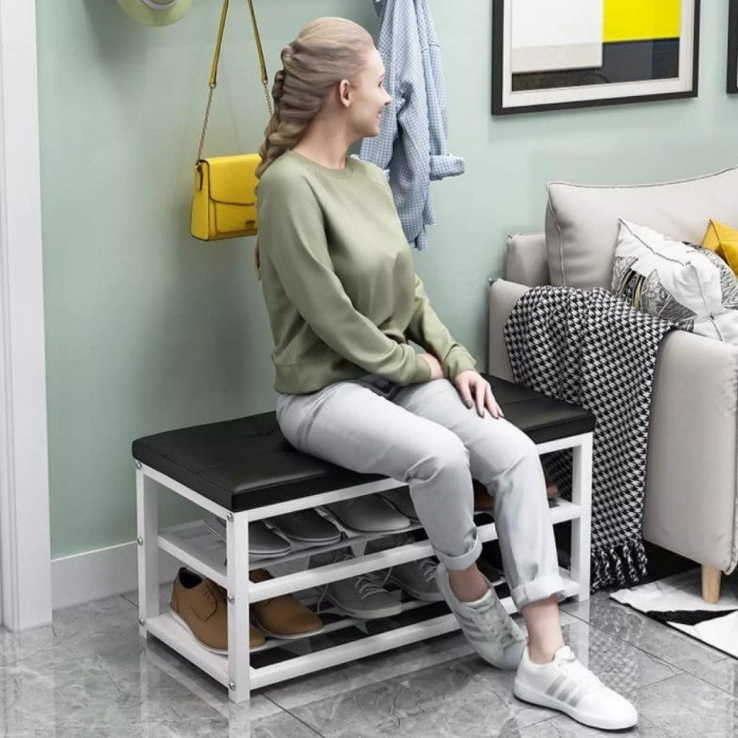 Пейка за обувки, здрава метална рамка, с рафтове за обувки, черна, 70 x ...