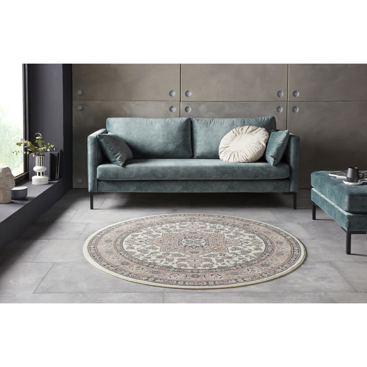Covor Oriental & Clasic Mirkan, Crem/Roz 160x160, Rotund, C13-479902 ...