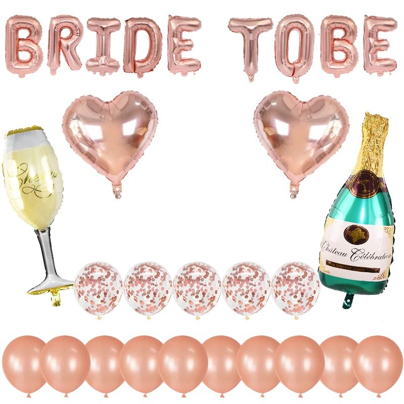 Set baloane BRIDE TO BE, pahar si sticla de sampanie verde, baloane ...