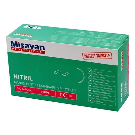Комплект от 100 ръкавици Misavan, M, нитрил, зелени, за еднократна ...