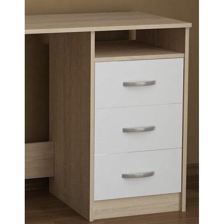 Birou cu trei sertare Sani B 42,123x50x77 cm, Stejar sonoma/ALb - eMAG.ro