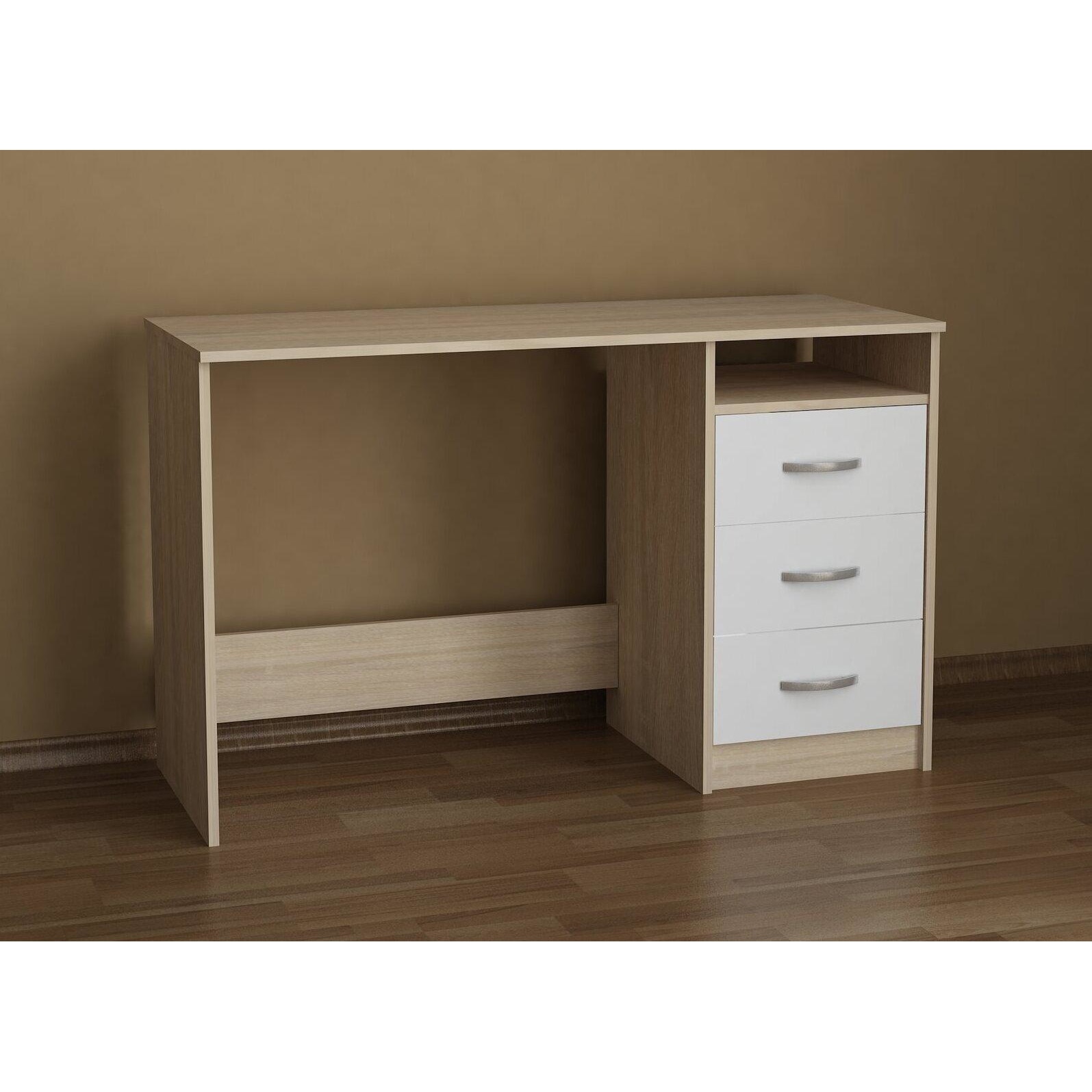 Birou cu trei sertare Sani B 42,123x50x77 cm, Stejar sonoma/ALb - eMAG.ro